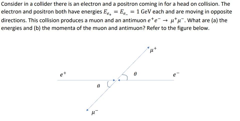 Solved Consider in a collider there is an electron and a | Chegg.com