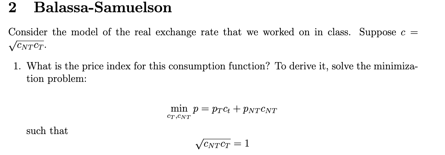 Solved 2 Balassa-Samuelson Consider the model of the real | Chegg.com