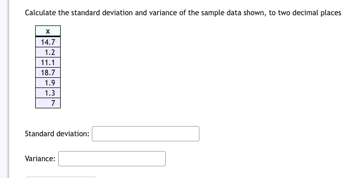 Solved Calculate the standard deviation and variance of the | Chegg.com