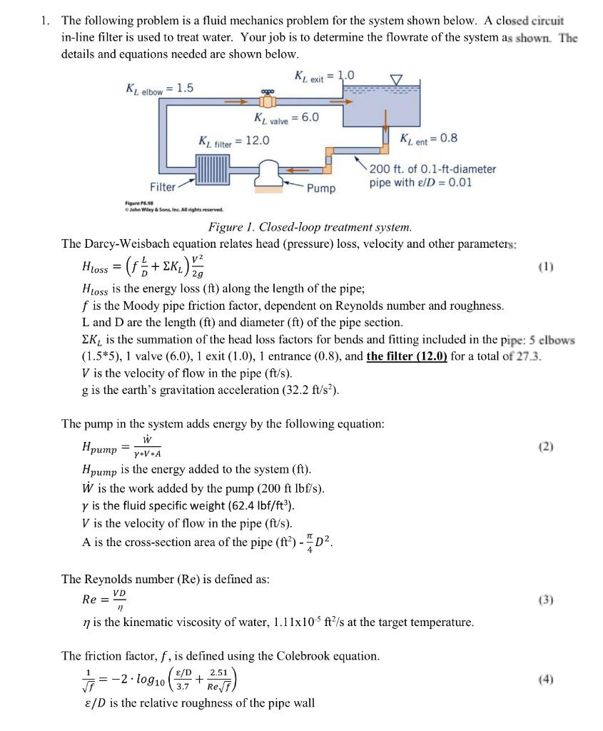 Solved 1. The following problem is a fluid mechanics problem | Chegg.com