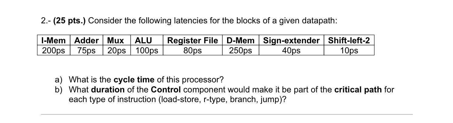 Solved 2.- (25 pts.) Consider the following latencies for | Chegg.com