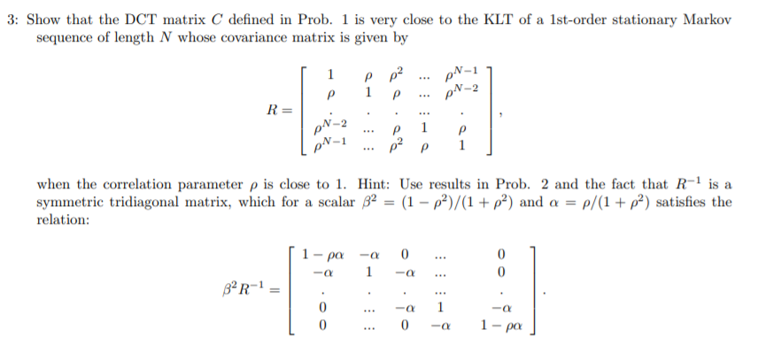 3: Show that the DCT matrix C defined in Prob. 1 is | Chegg.com