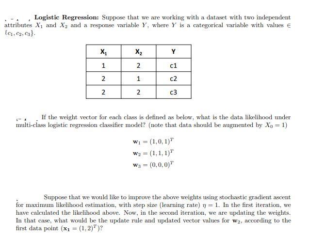Logistic Regression: Suppose that we are working with | Chegg.com