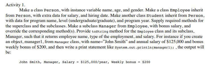 Solved Activity 1. Make a class Person, with instance | Chegg.com