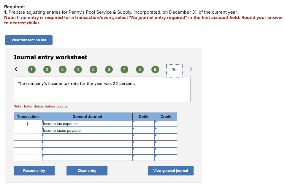 Solved Required information Penny's Pool Service \& Supply, | Chegg.com