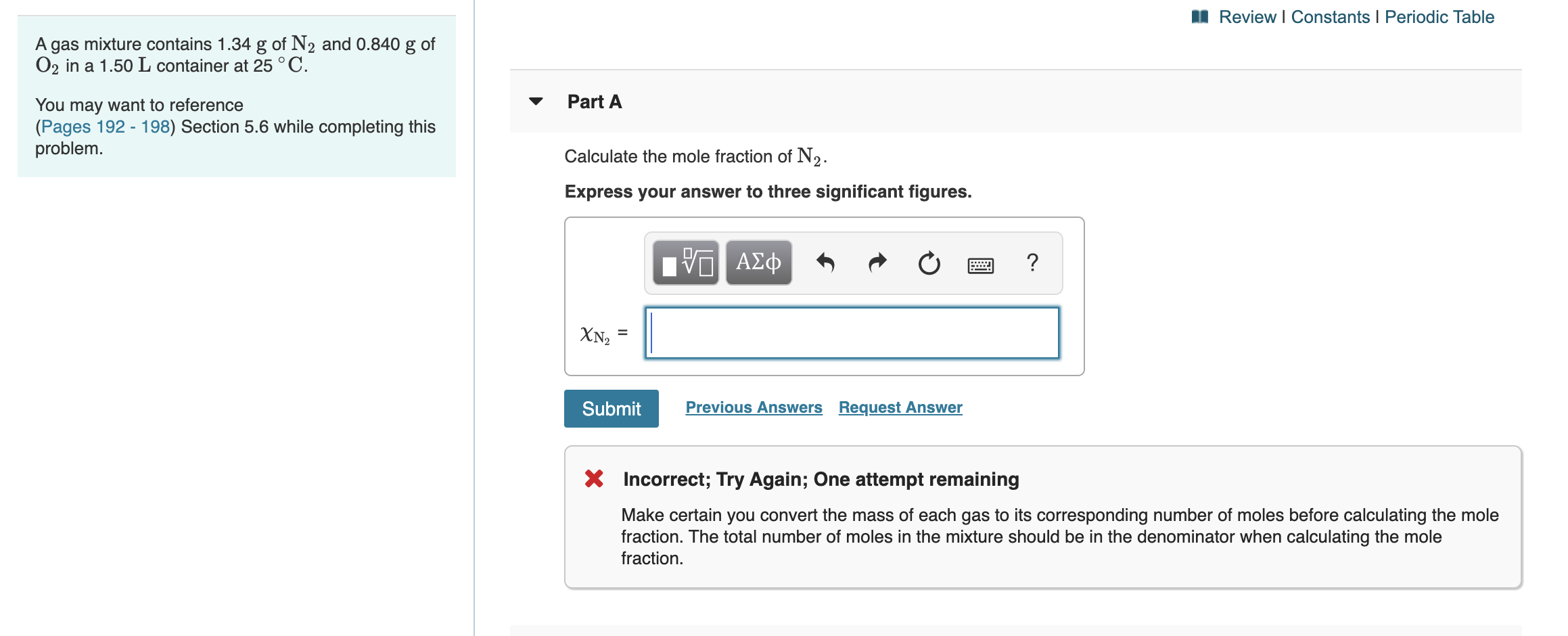Solved II Review | Constants | Periodic Table A gas mixture | Chegg.com