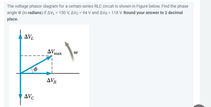 Solved The voltage phasor diagram for a certain series RLC | Chegg.com