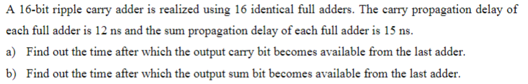 Solved A 16-bit ripple carry adder is realized using 16 | Chegg.com