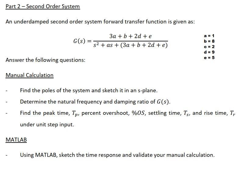 Solved Part 2 - Second Order System An underdamped second | Chegg.com