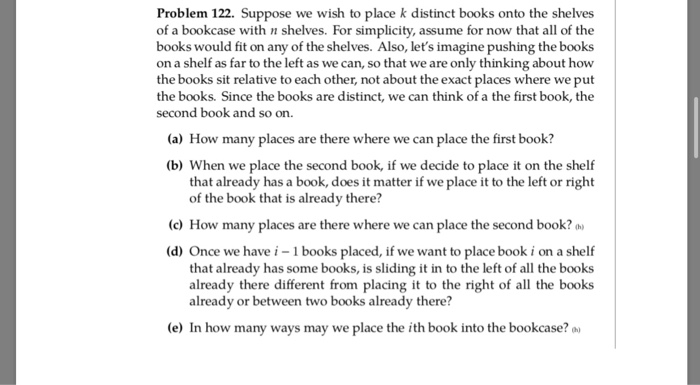 Solved Problem 122. S of a bookcase with n shelves. For | Chegg.com