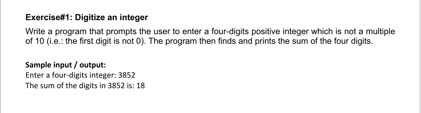 Solved Exercise1 Digitize An Integer Write A Program That 1685