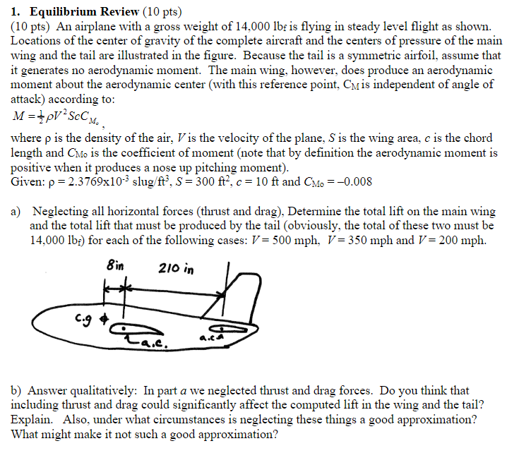 Solved 1. Equilibrium Review (10 pts) (10 pts) An airplane | Chegg.com