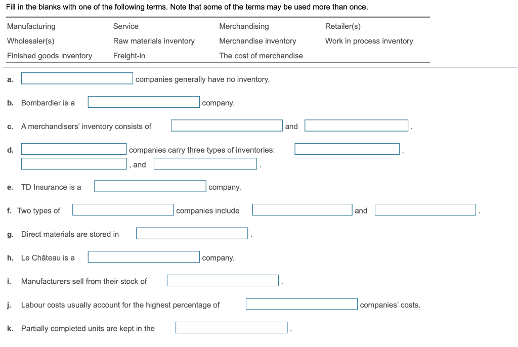 Solved Fill in the blanks with one of the following terms. | Chegg.com