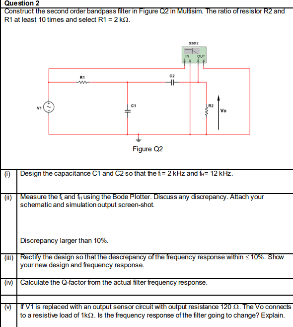 Solved Construct the second order bandpass filter in Figure | Chegg.com