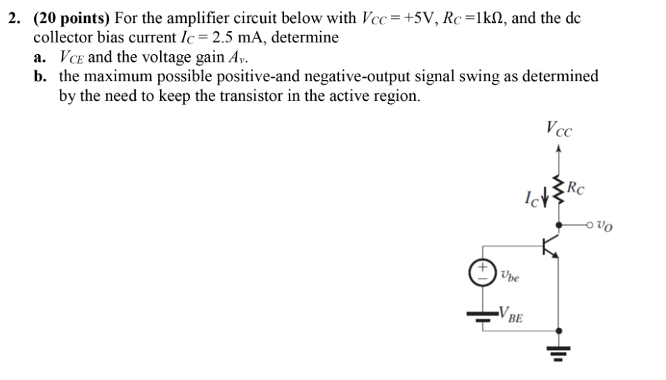 Solved (20 points) For the amplifier circuit below with | Chegg.com