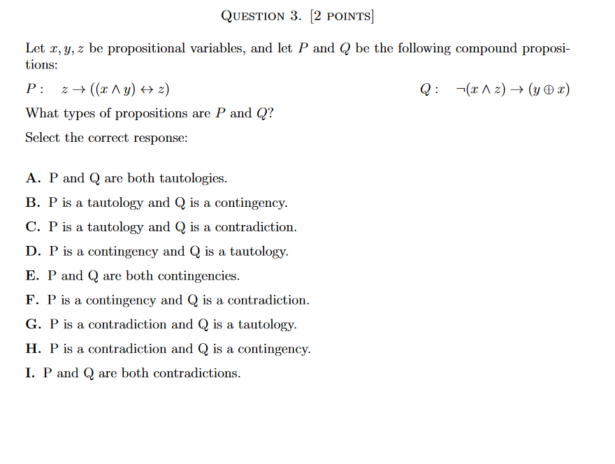 Solved QUESTION 3. [2 POINTS] Let x, y, z be propositional | Chegg.com