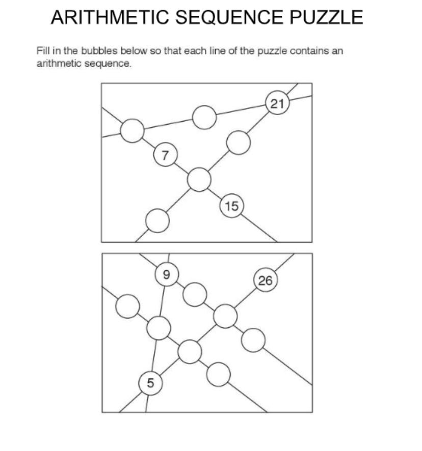 Solved ARITHMETIC SEQUENCE PUZZLE Fill in the bubbles below | Chegg.com