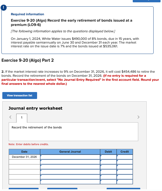 Solved !Required informationExercise 9-20 (Algo) ﻿Record the | Chegg.com