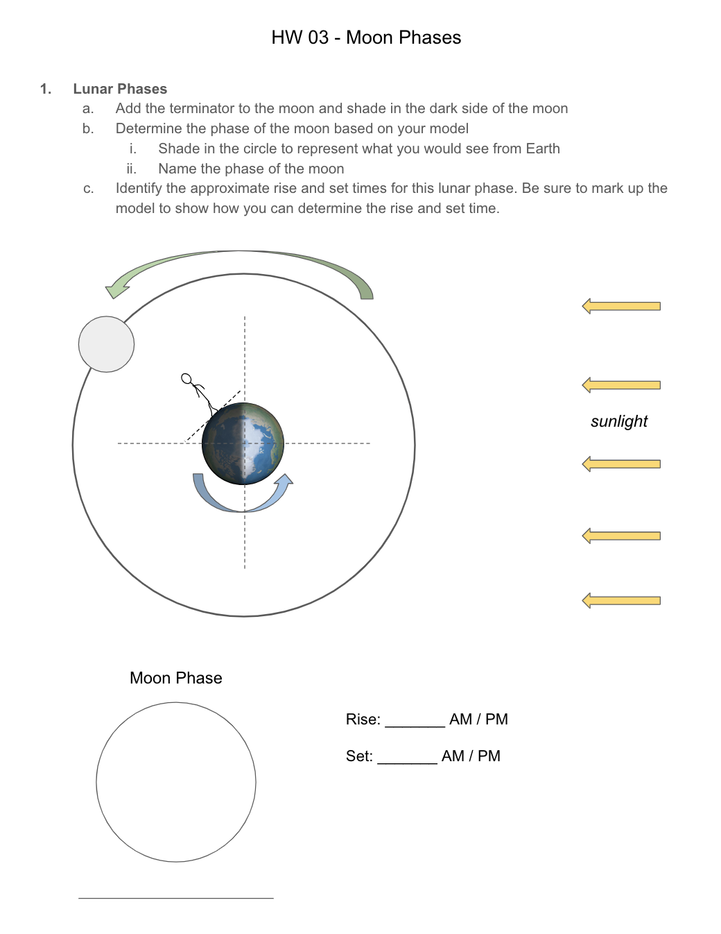Solved 1. Lunar Phases a. Add the terminator to the moon and | Chegg.com