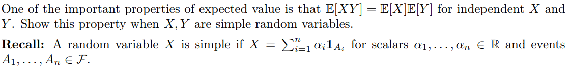 Solved One of the important properties of expected value is | Chegg.com