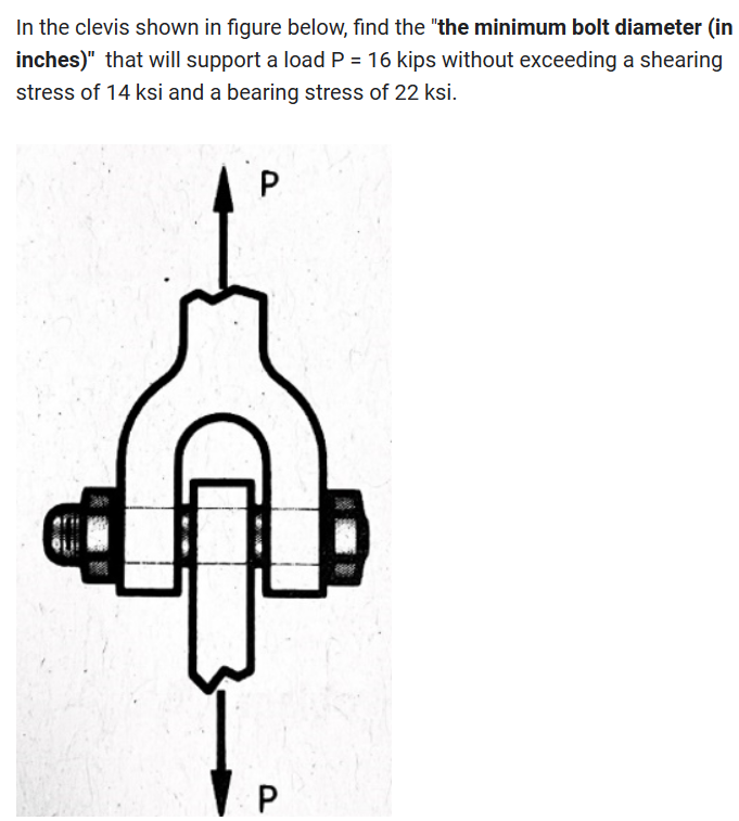 Solved In the clevis shown in figure below, find the "the | Chegg.com