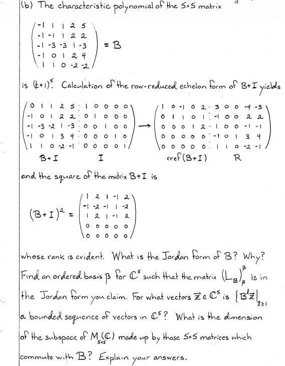 (b) The characteristic polynomial of the 5x5 matrix | Chegg.com