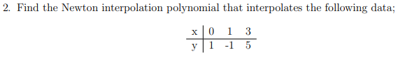 Solved 2. Find the Newton interpolation polynomial that | Chegg.com