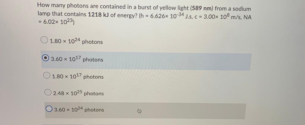 Solved How many photons are contained in a burst of yellow | Chegg.com
