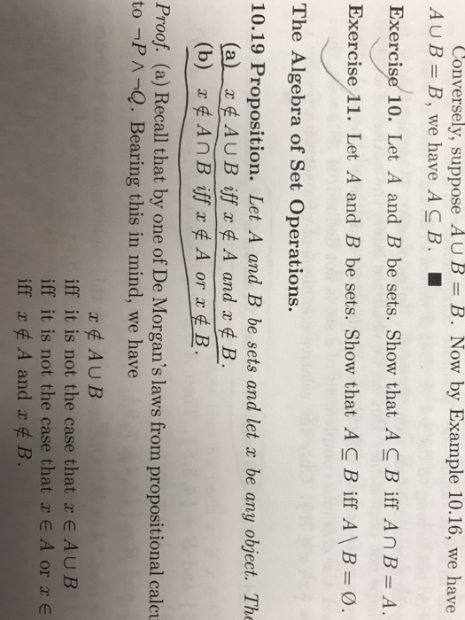 Solved Conversely, suppose AUB = B. Now by Example 10.16, we | Chegg.com