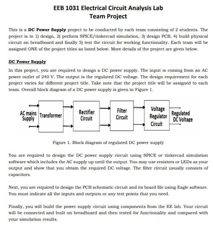 Solved EEB 1031 Electrical Circuit Analysis Lab Team Project | Chegg.com
