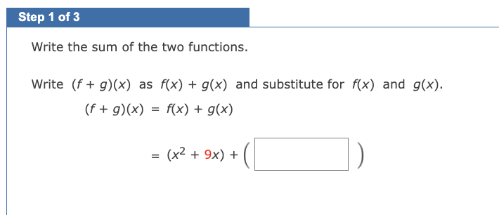 Write the sum of the two functions. Write (f+g)(x) as | Chegg.com