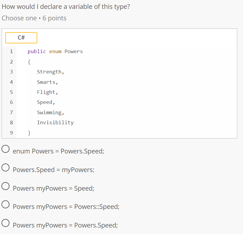 Solved How would I declare a variable of this type? Choose | Chegg.com