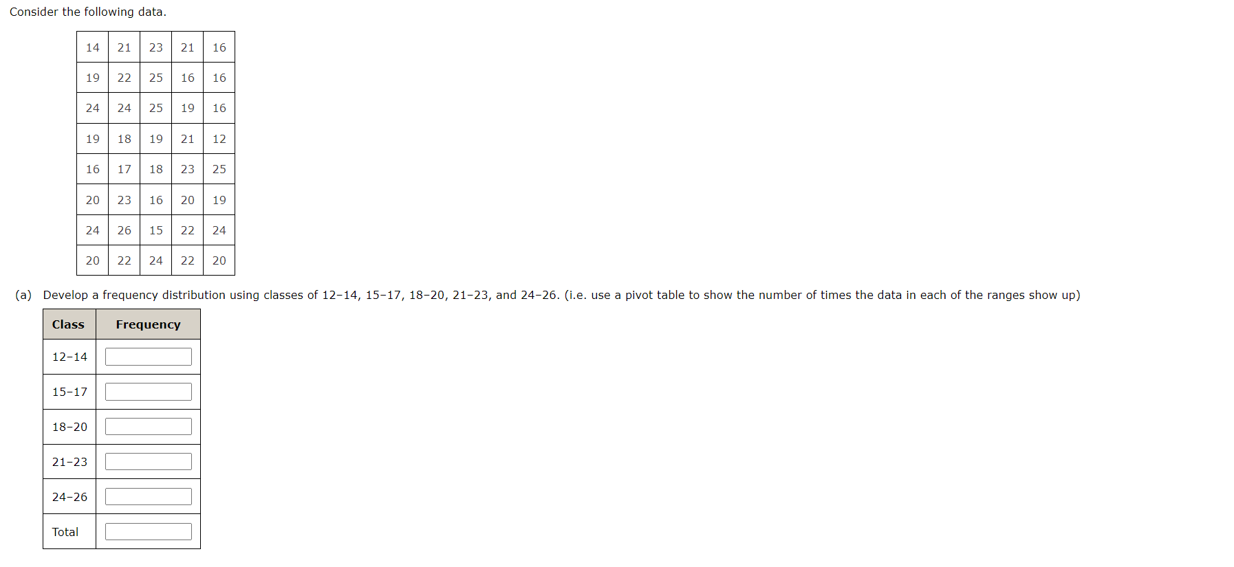 Consider the following data.\begin{tabular}{|l|l|} | Chegg.com
