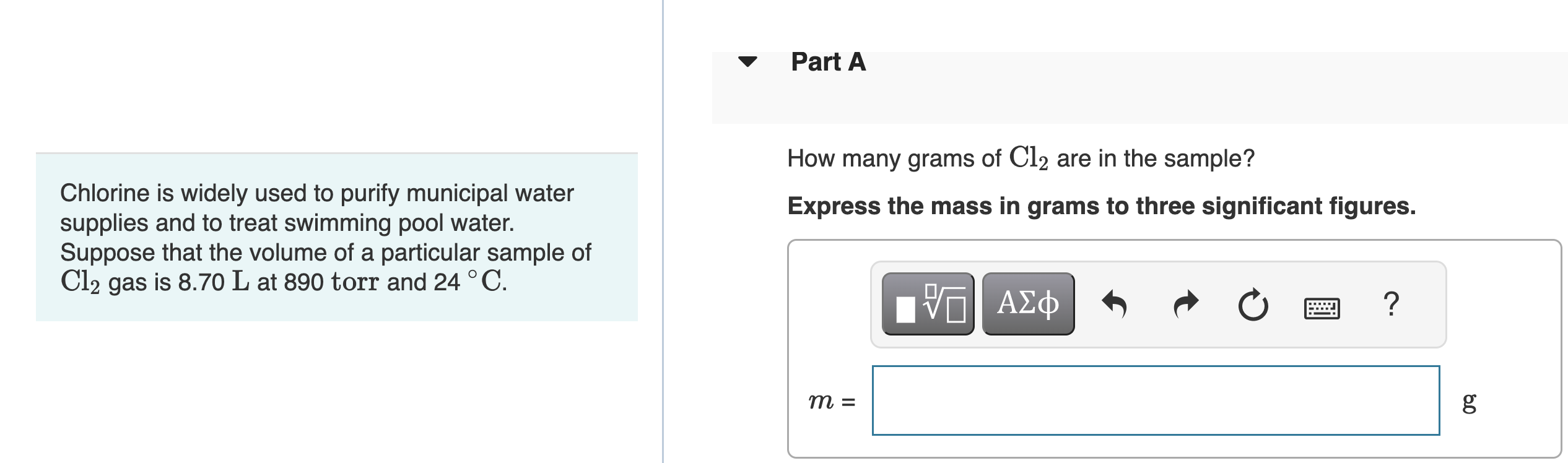 Solved How many grams of Cl2 are in the sample? Chlorine is | Chegg.com