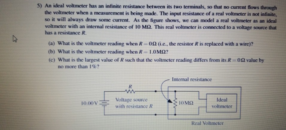 Solved 5) An ideal voltmeter has an infinite resistance | Chegg.com