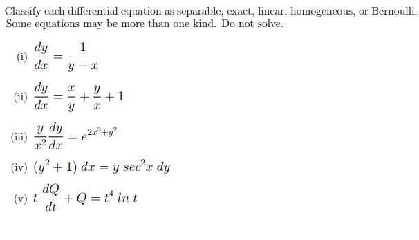 Solved Classify each differential equation as separable, | Chegg.com