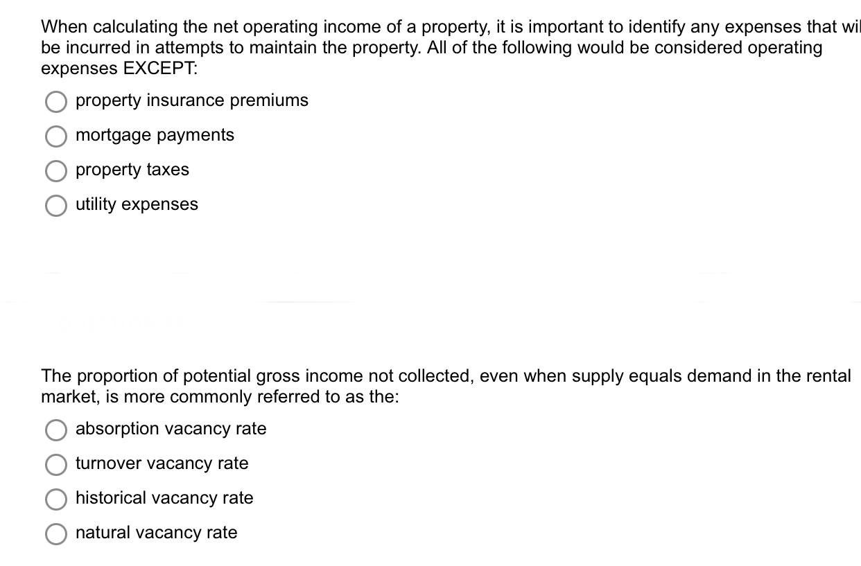 Solved When calculating the net operating income of a | Chegg.com