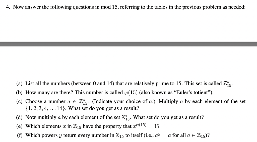 Solved 4. Now answer the following questions in mod 15, | Chegg.com