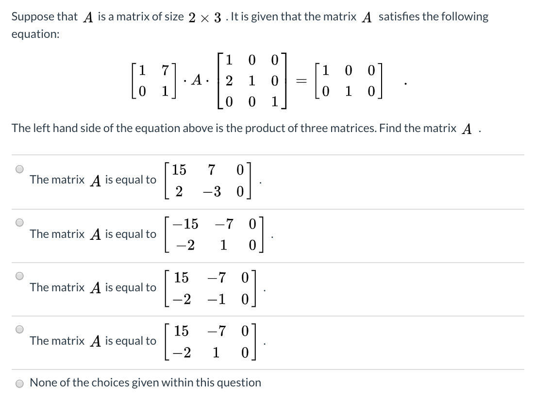 Solved Suppose that A is a matrix of size 2 x 3 . It is | Chegg.com