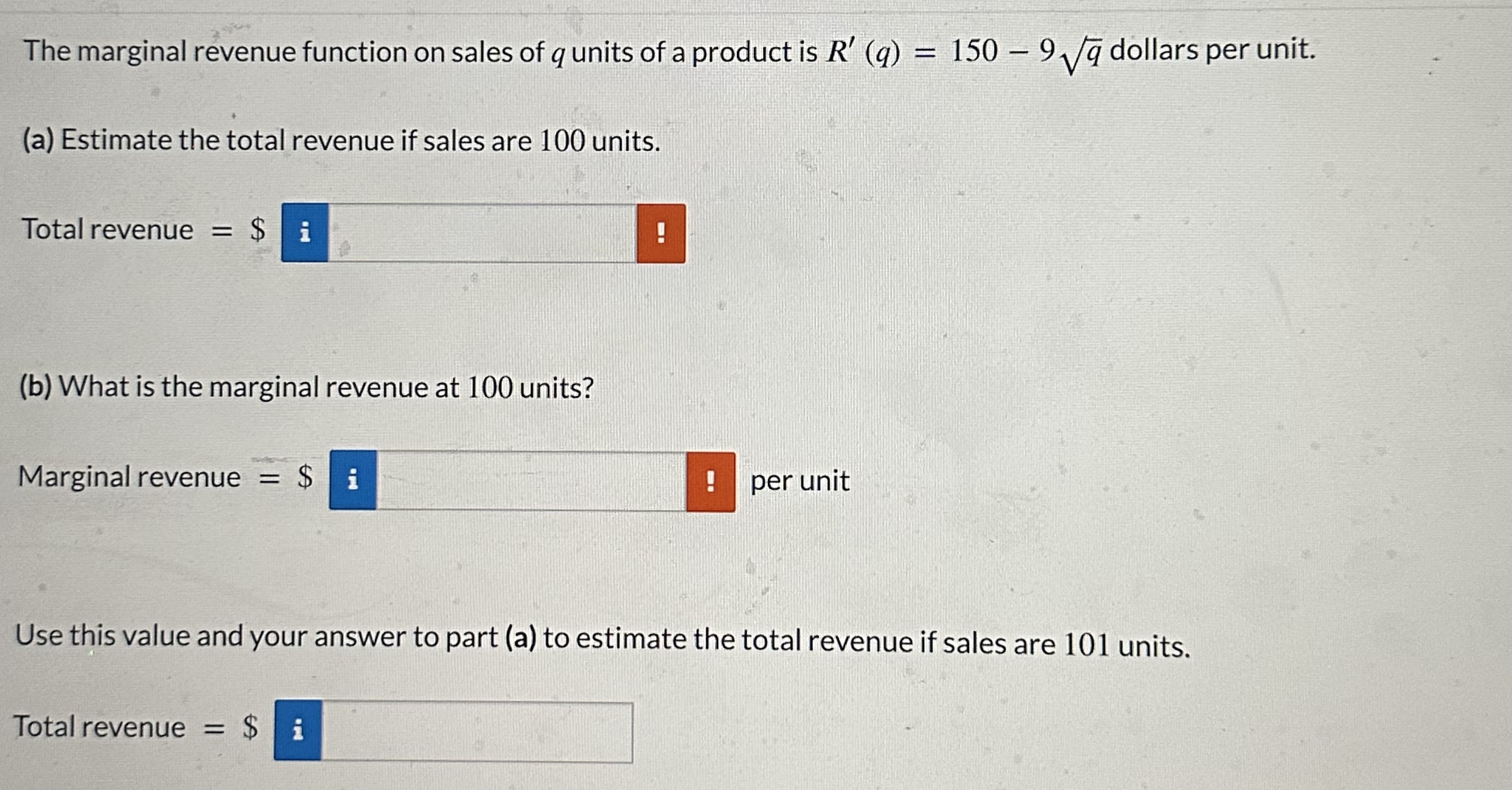 Solved The marginal revenue function on sales of q units of | Chegg.com
