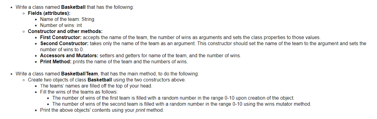 Solved - Write a class named Basketball that has the | Chegg.com