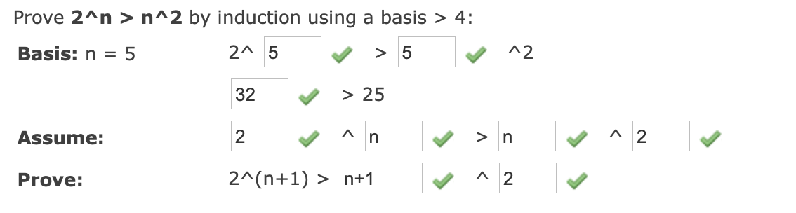 Solved Prove 2^n>n^2 by induction using a basis > 4: Basis: | Chegg.com