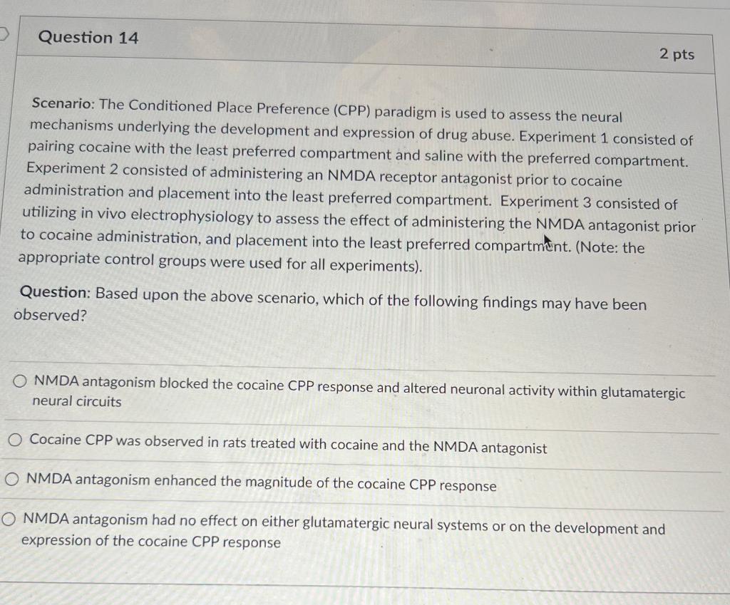 Solved Scenario: The Conditioned Place Preference (CPP) | Chegg.com