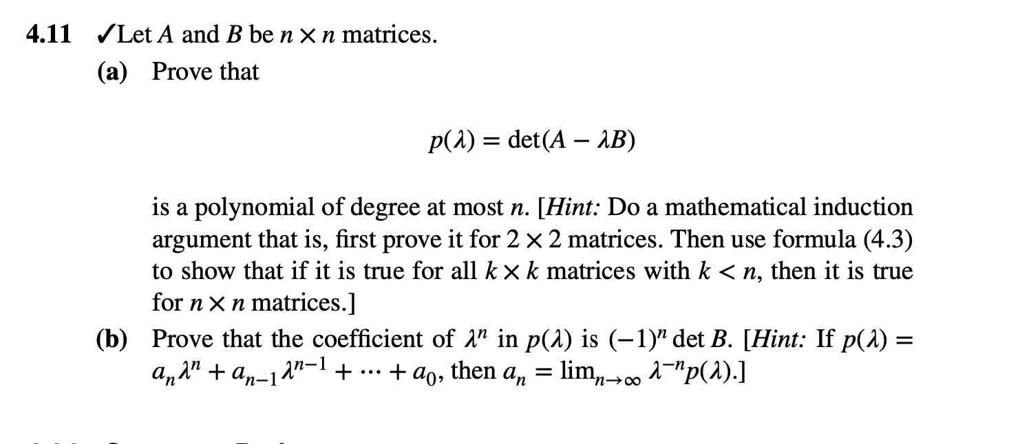 Solved 4.11 Let A and B be n×n matrices. (a) Prove that | Chegg.com