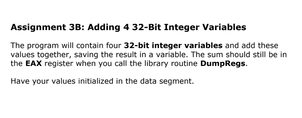Solved Assignment 3b Adding 4 32 Bit Integer Variables The 5048