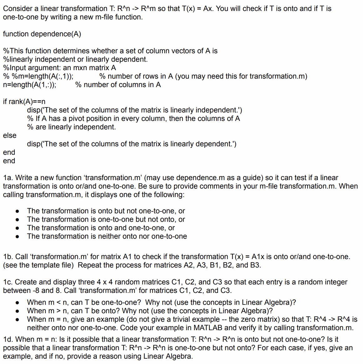 Solved Consider a linear transformation T:R∧n−>R∧m so that | Chegg.com