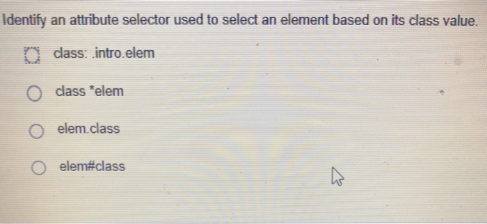 Solved Identify An Attribute Selector Used To Select An E 