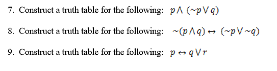 Solved 7. Construct a truth table for the following: pA(~p V | Chegg.com