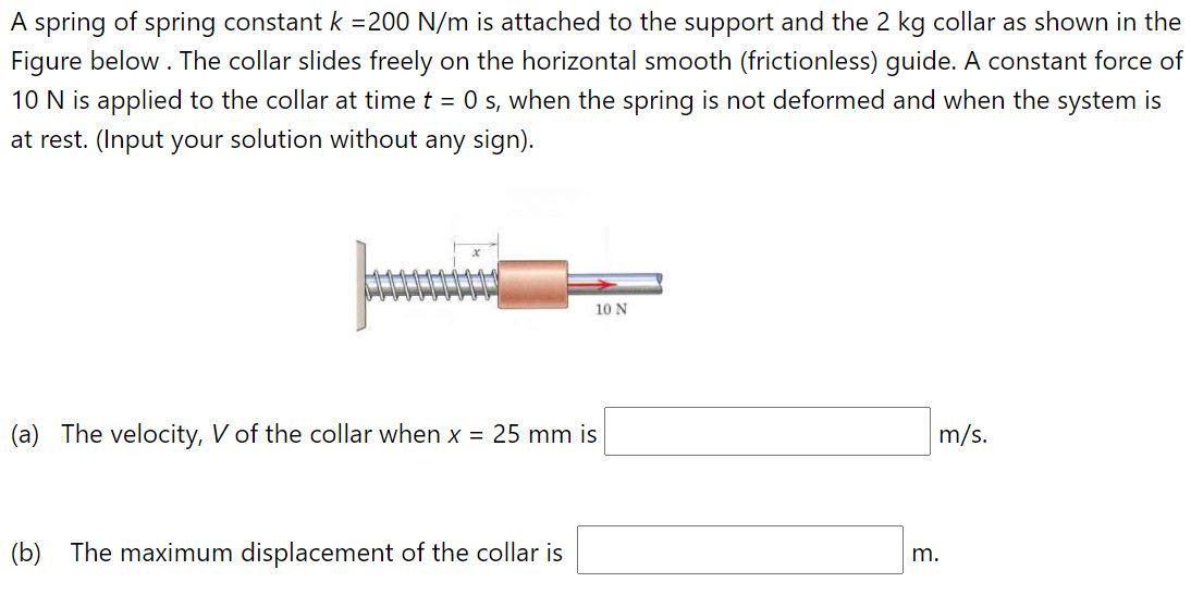 Solved A spring of spring constant k =200 N/m is attached to | Chegg.com