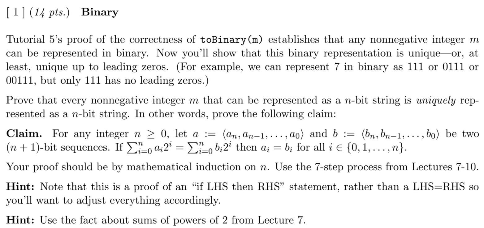 Solved [1] (14 pts.) Binary Tutorial 5’s proof of the | Chegg.com